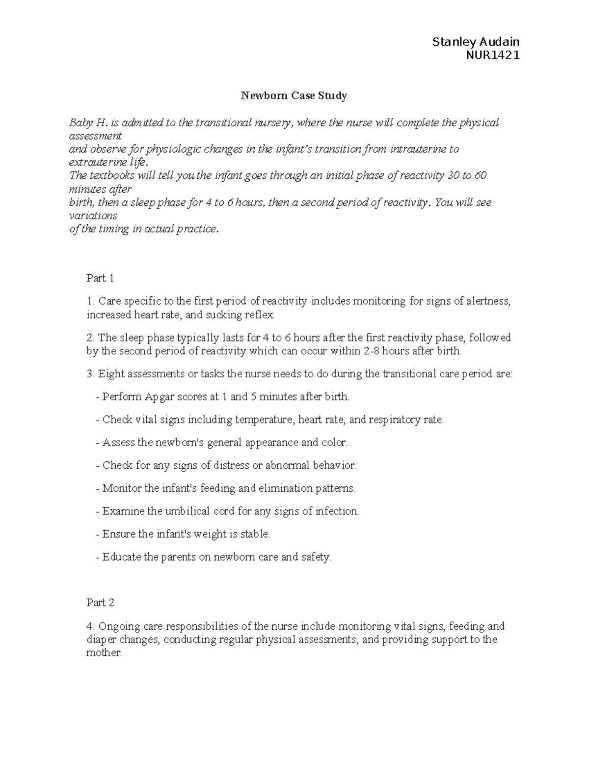 Newborn Case Study - Notes - Stanley Audain NUR Newborn Case Study Baby ...