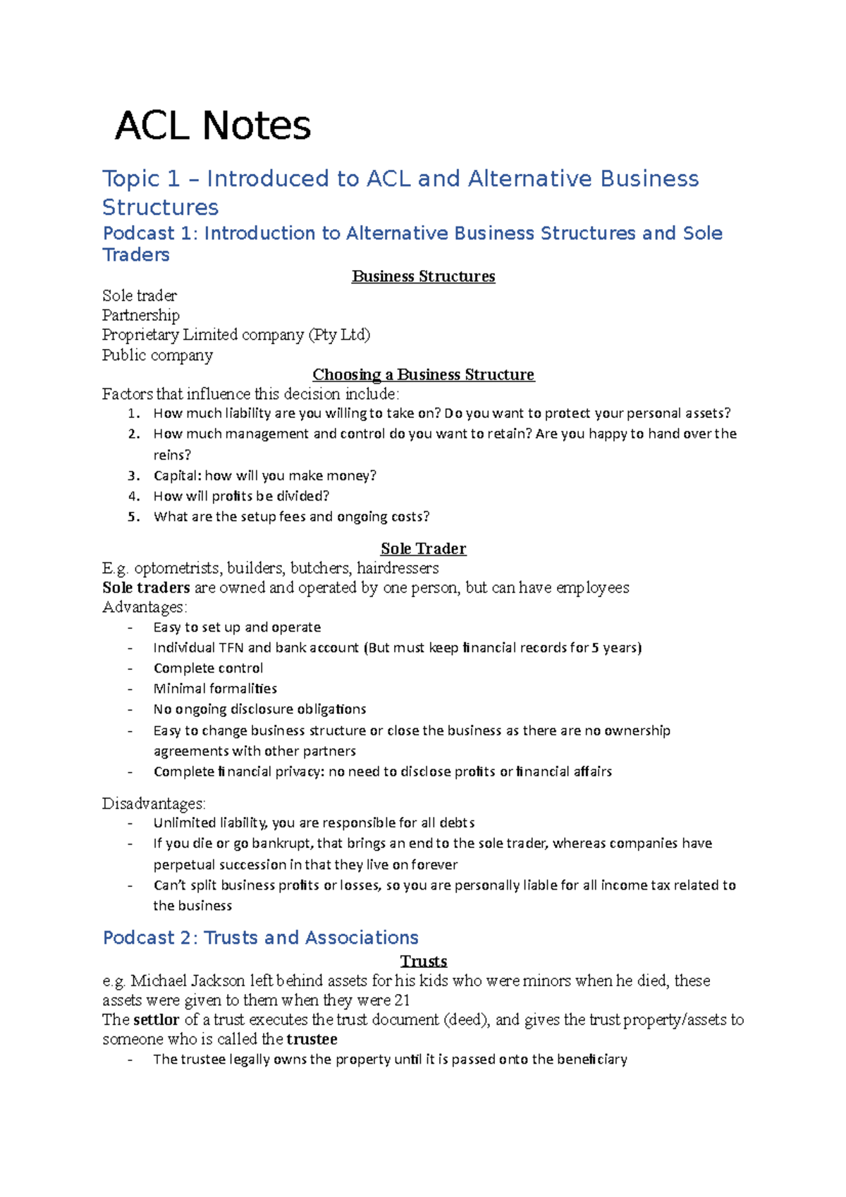 ACL Notes - 079014 - Studocu