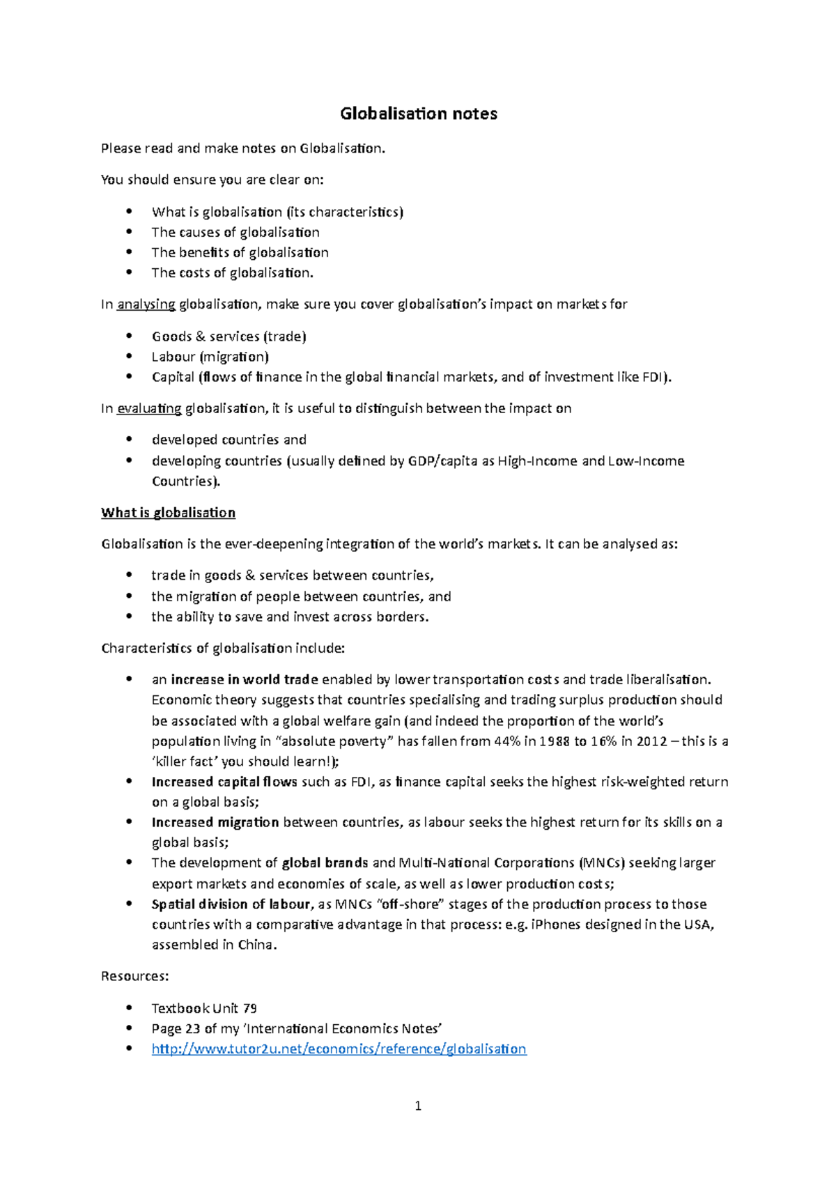3. Globalisation notes - Globalisation notes Please read and make notes ...
