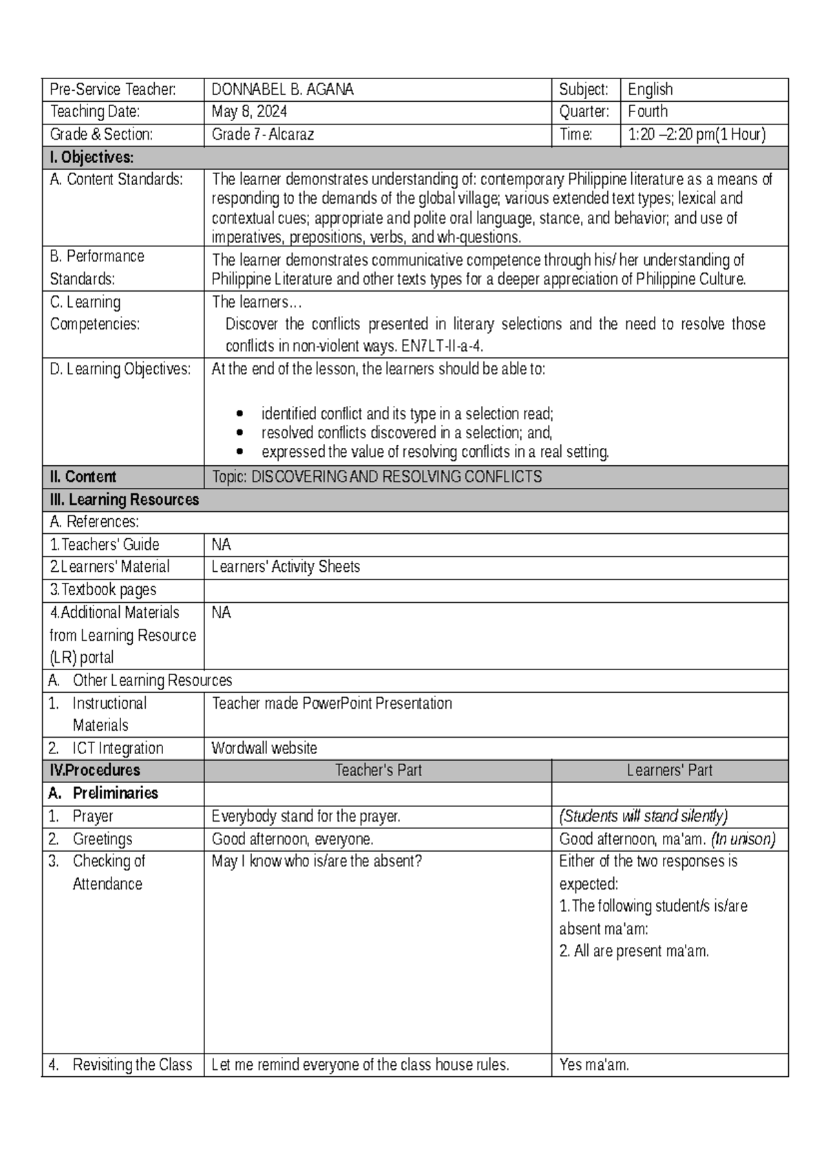 Final Demo LP - lesson plan - Pre-Service Teacher: DONNABEL B. AGANA ...