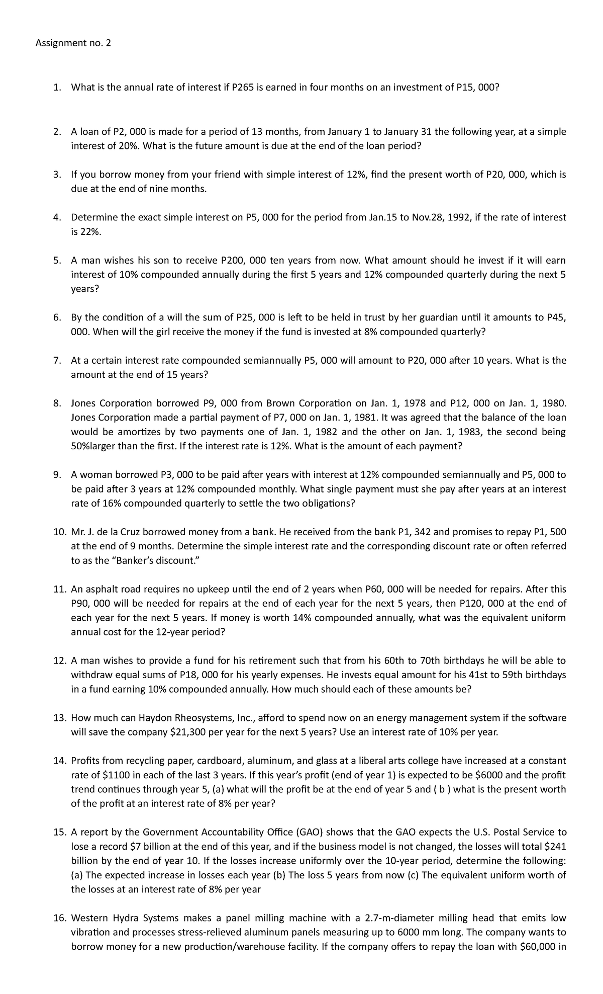 Assignment No 2 ECON Assignment No 2 What Is The Annual Rate Of