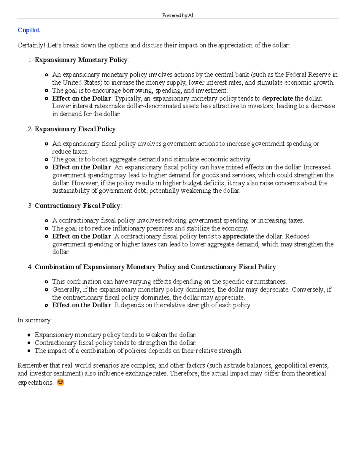 Answer - Expansionary Monetary Policy & Contractionary Fiscal Policy ...