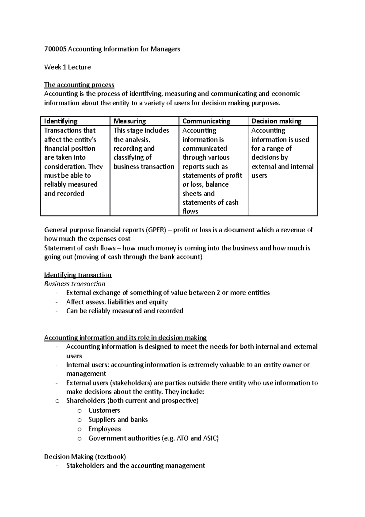 Week 1 Lecture - 700005 Accounting Information for Managers - 700005 ...