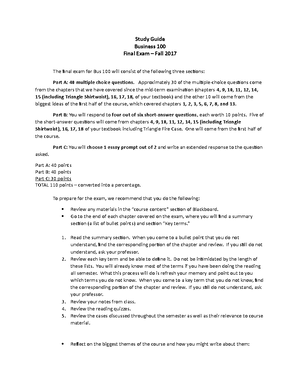 Bus 100 Study Guide Final Exam- Summer 2023 - Study Guide Business 100 ...