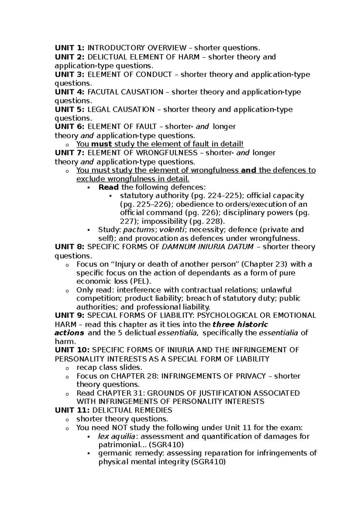 2024 Exam scope - UNIT 1: INTRODUCTORY OVERVIEW – shorter questions ...