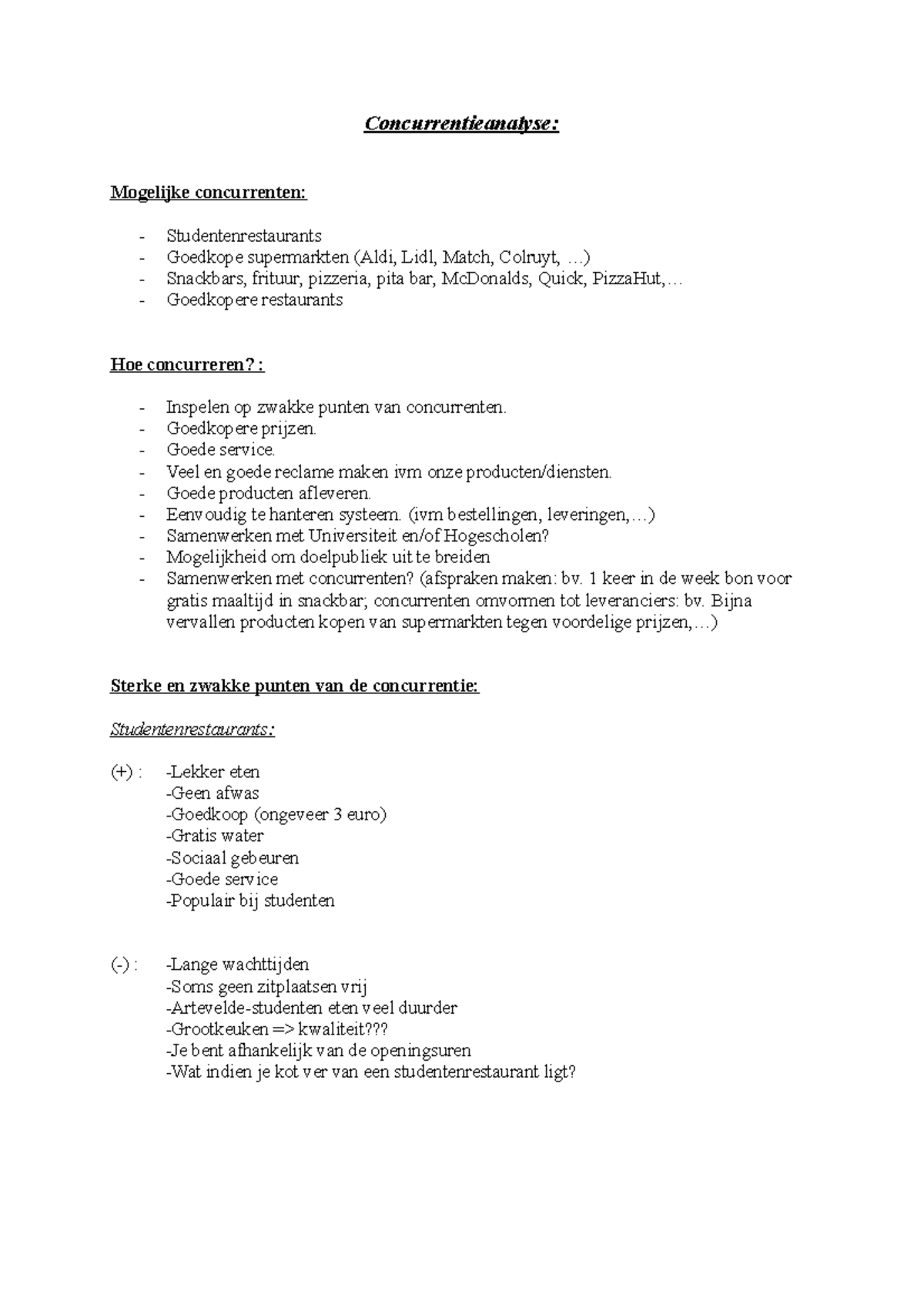 Concurrentieanalyse - . Verplichte opgaven - Concurrentieanalyse ...