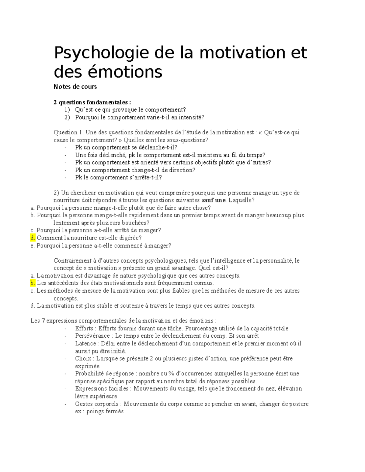 Notes de cours psycho motivation - Psychologie de la motivation et des ...
