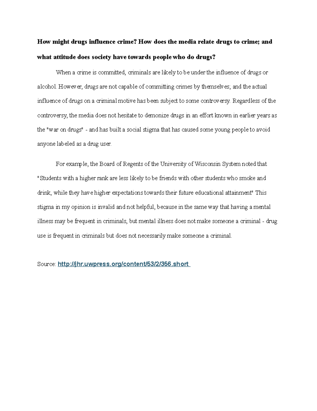 Drug Crime Assignment - How might drugs influence crime? How does the ...