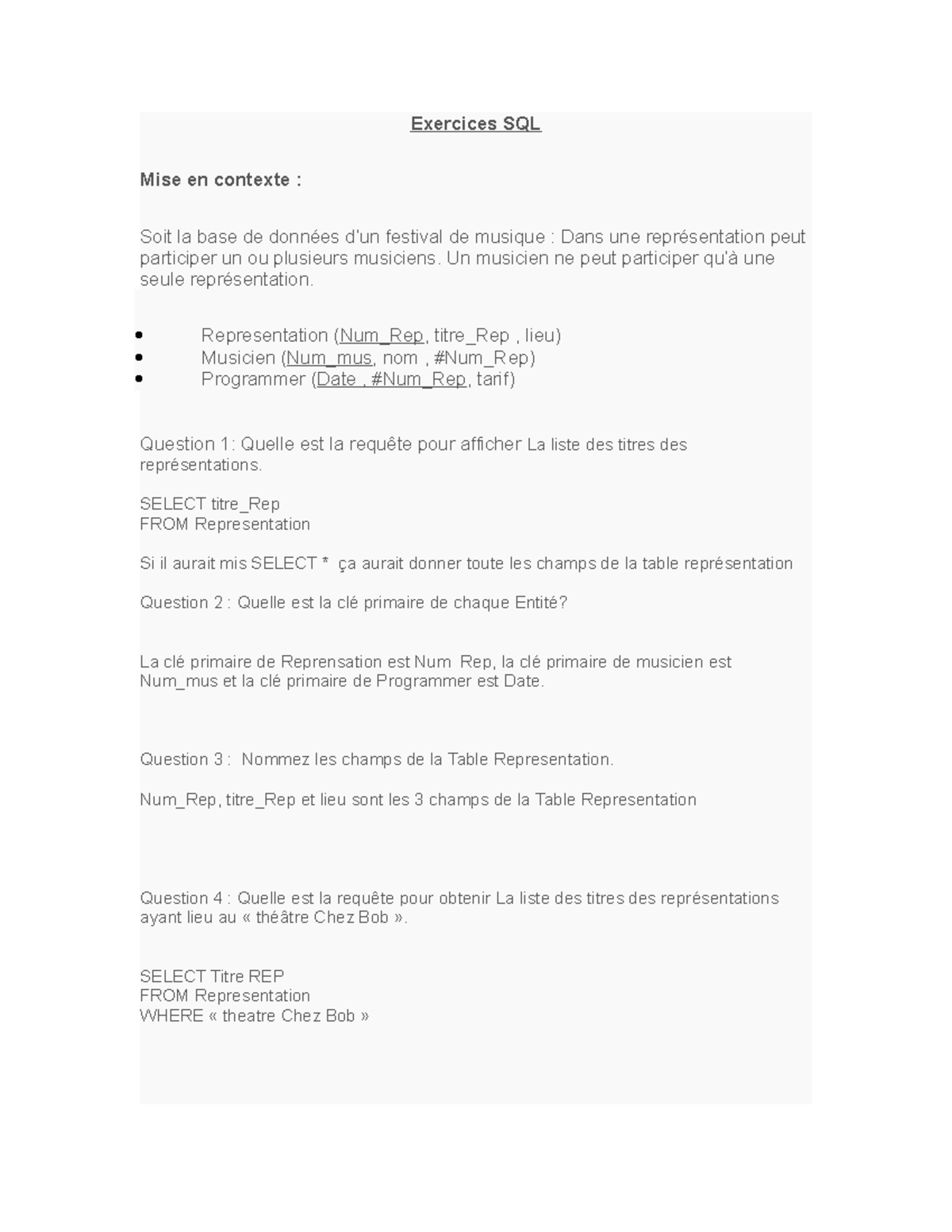 Exercices SQL - utile - Exercices SQL Mise en contexte : Soit la base ...