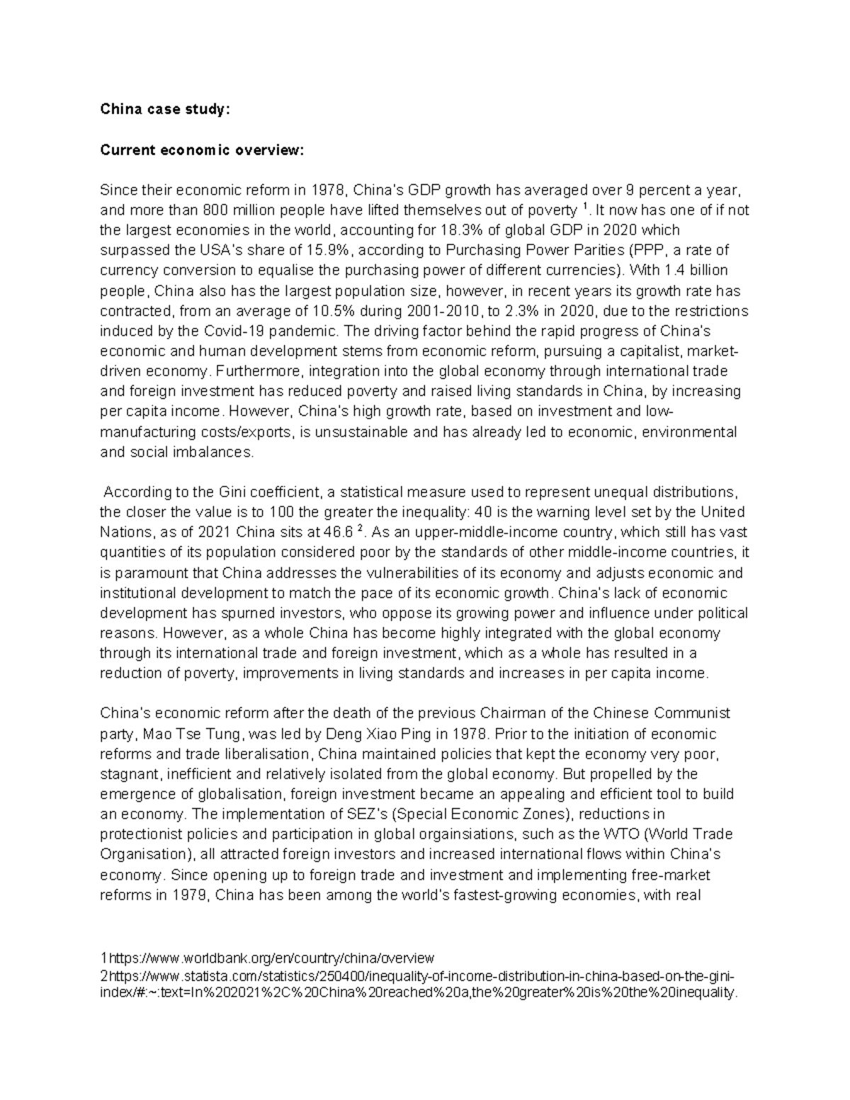 China Case Study - China case study: Current economic overview: Since ...