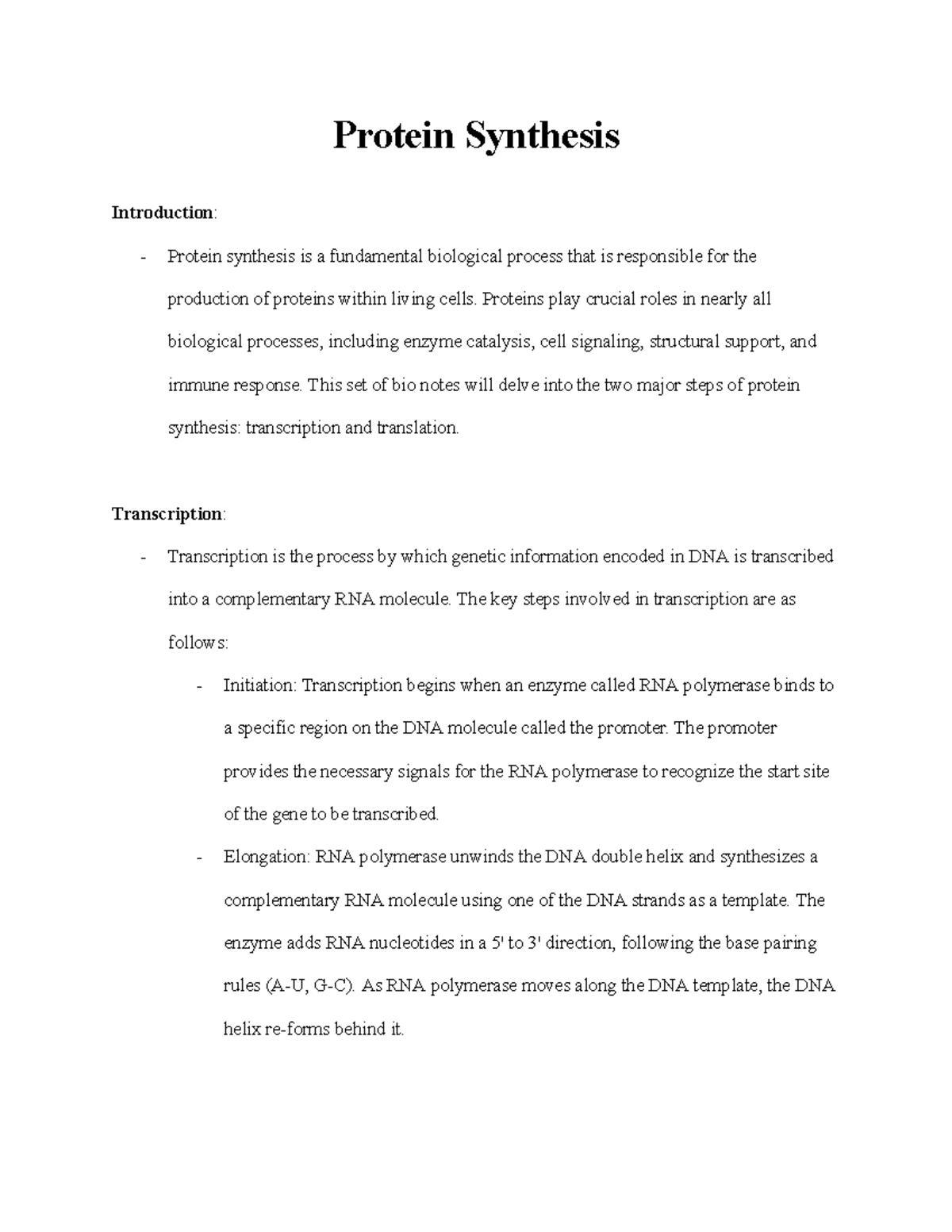 Protein Synthesis Notes - Protein Synthesis Introduction: - Protein ...