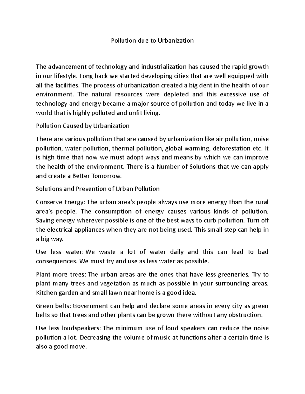 Pollution due to Urbanization - Environmental Science - PangSU - Studocu