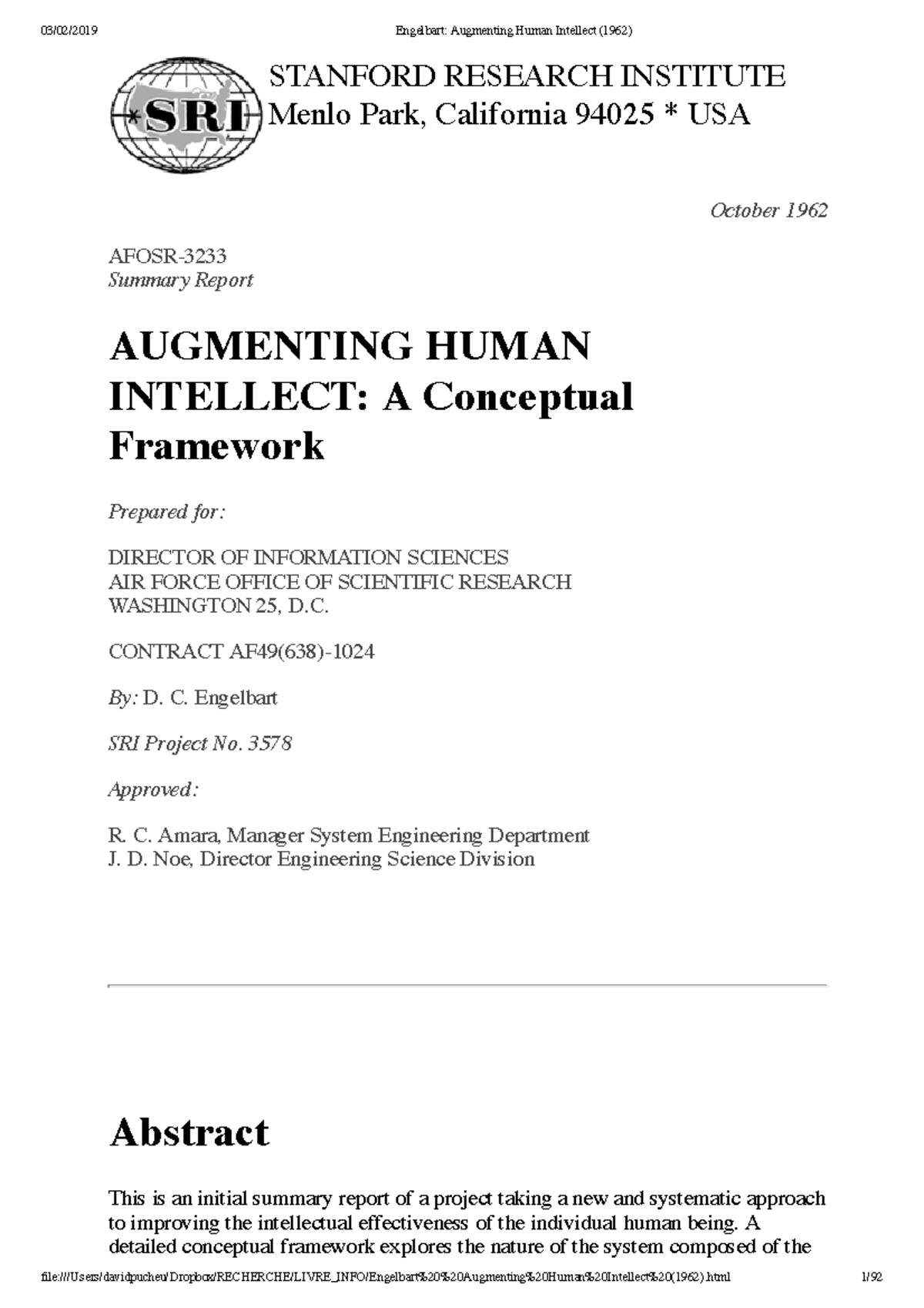 Engelbart Augmenting Human Intellect - STANFORD RESEARCH INSTITUTE ...