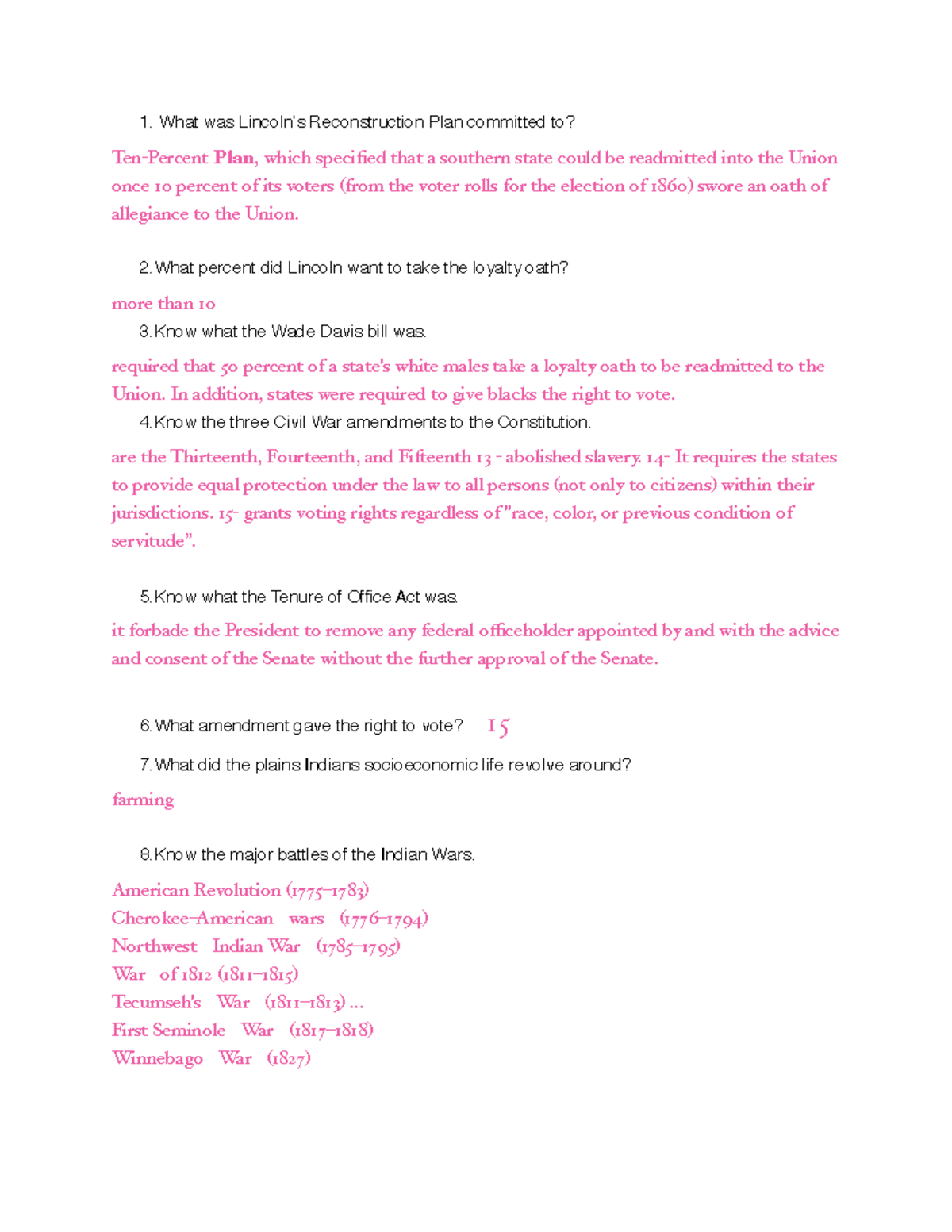 AMH 2020 study guide exam 1 - What was Lincoln’s Reconstruction Plan ...