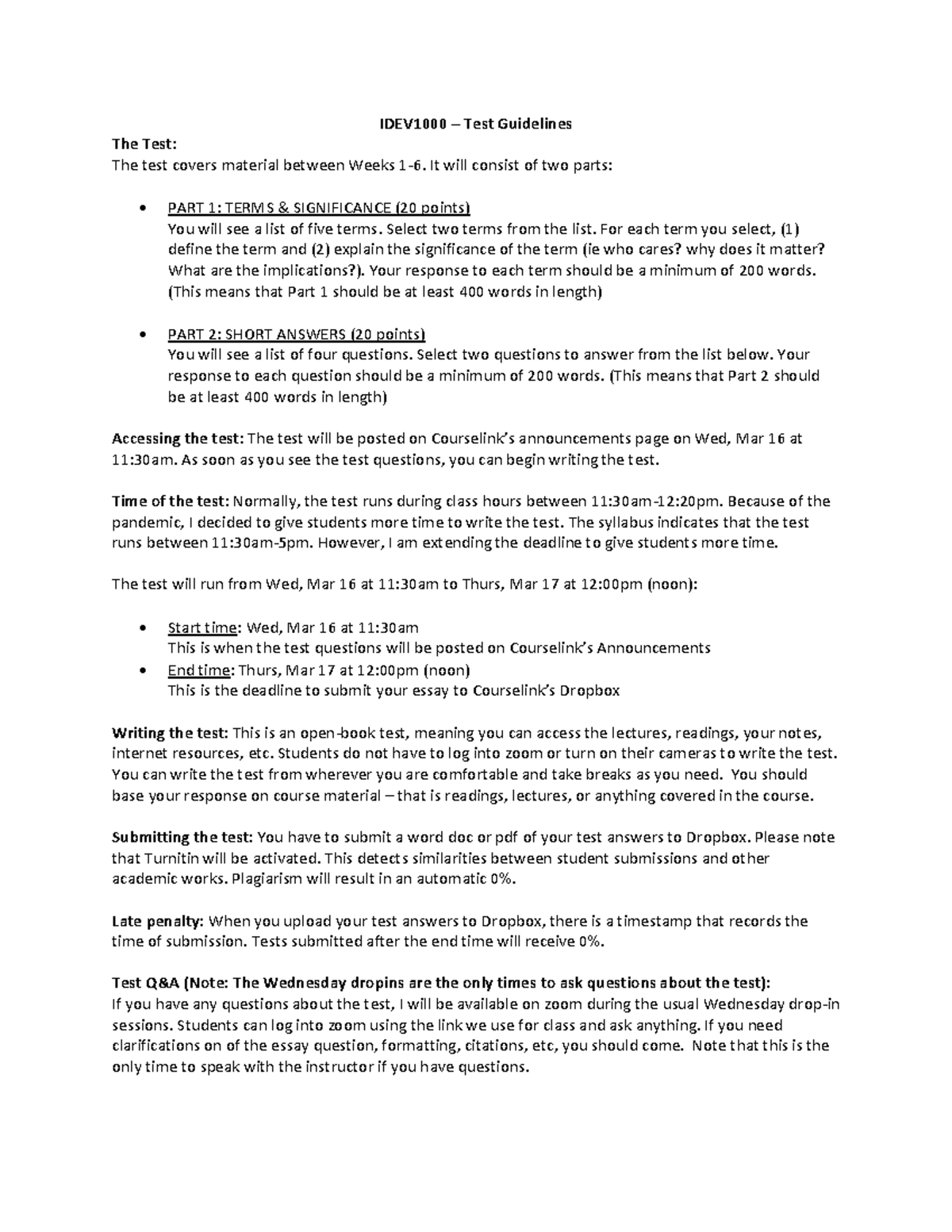 IDEV1000 - Test Guidelines (and questions - IDEV 1000 – Test Guidelines ...