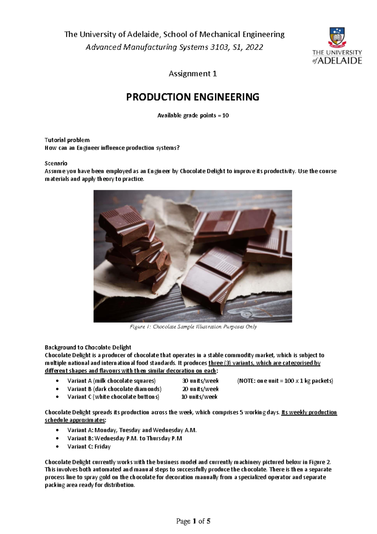 Assignment 1 (Production Engineering Chocolate Delight) 2022 - The ...
