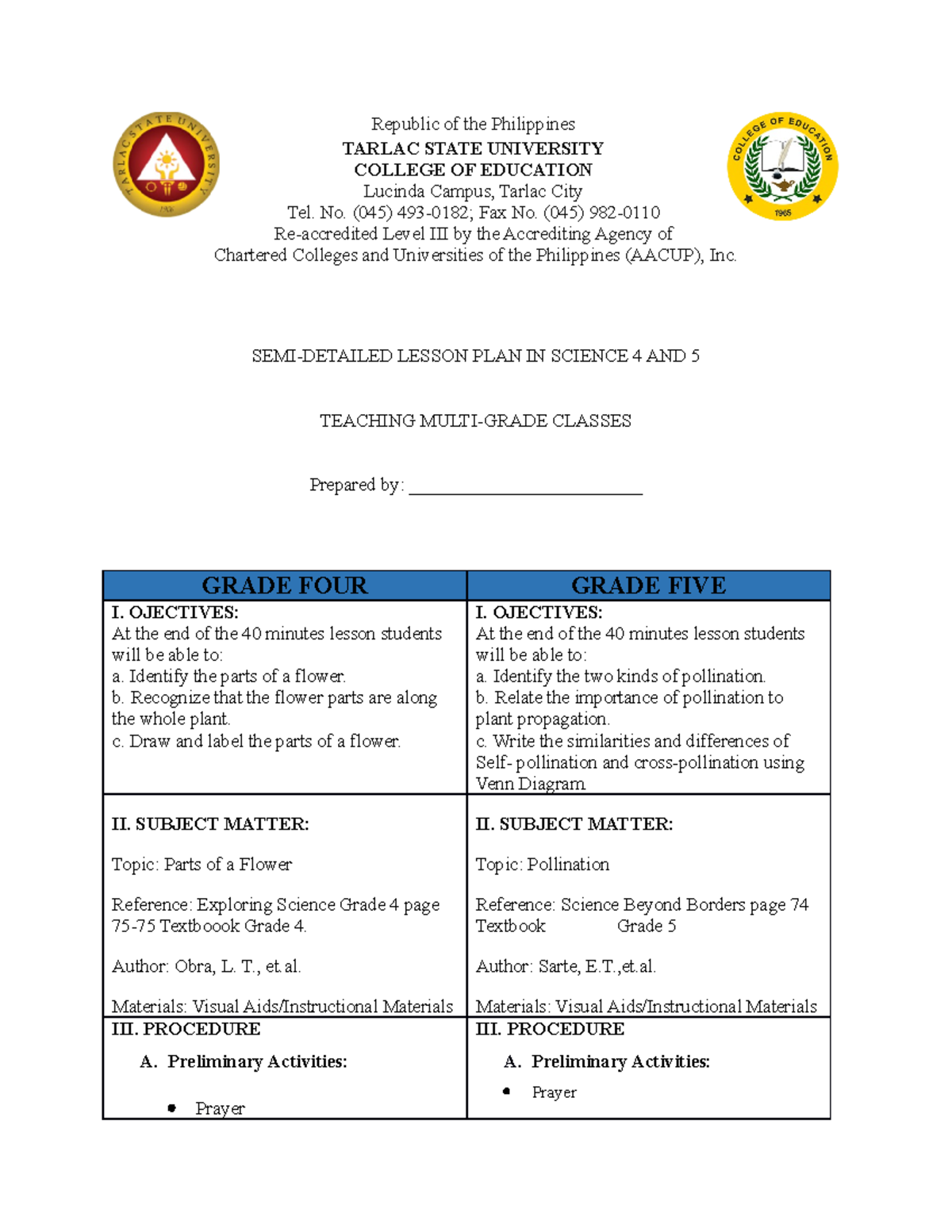 MG Sample LP in Science 4 5 - Republic of the Philippines TARLAC STATE ...