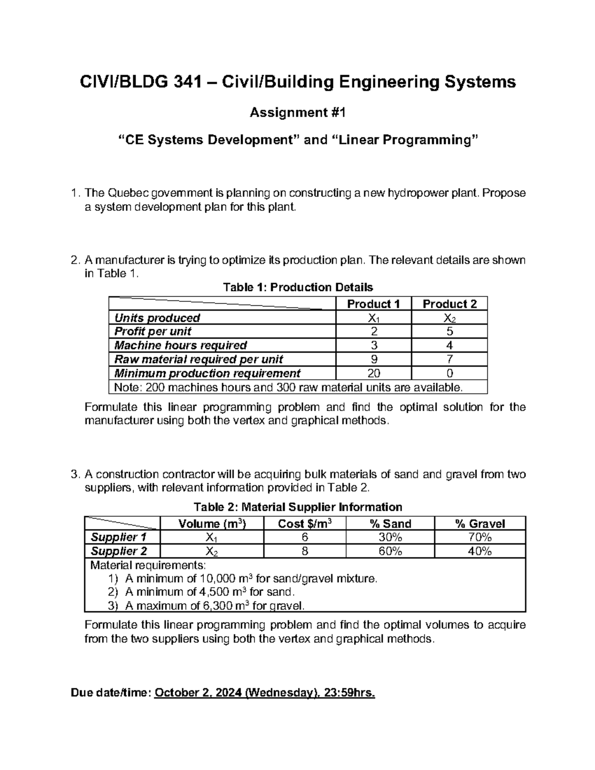 CES Assignment #1 CE Sys Dev LP - CIVI/BLDG 341 – Civil/Building ...