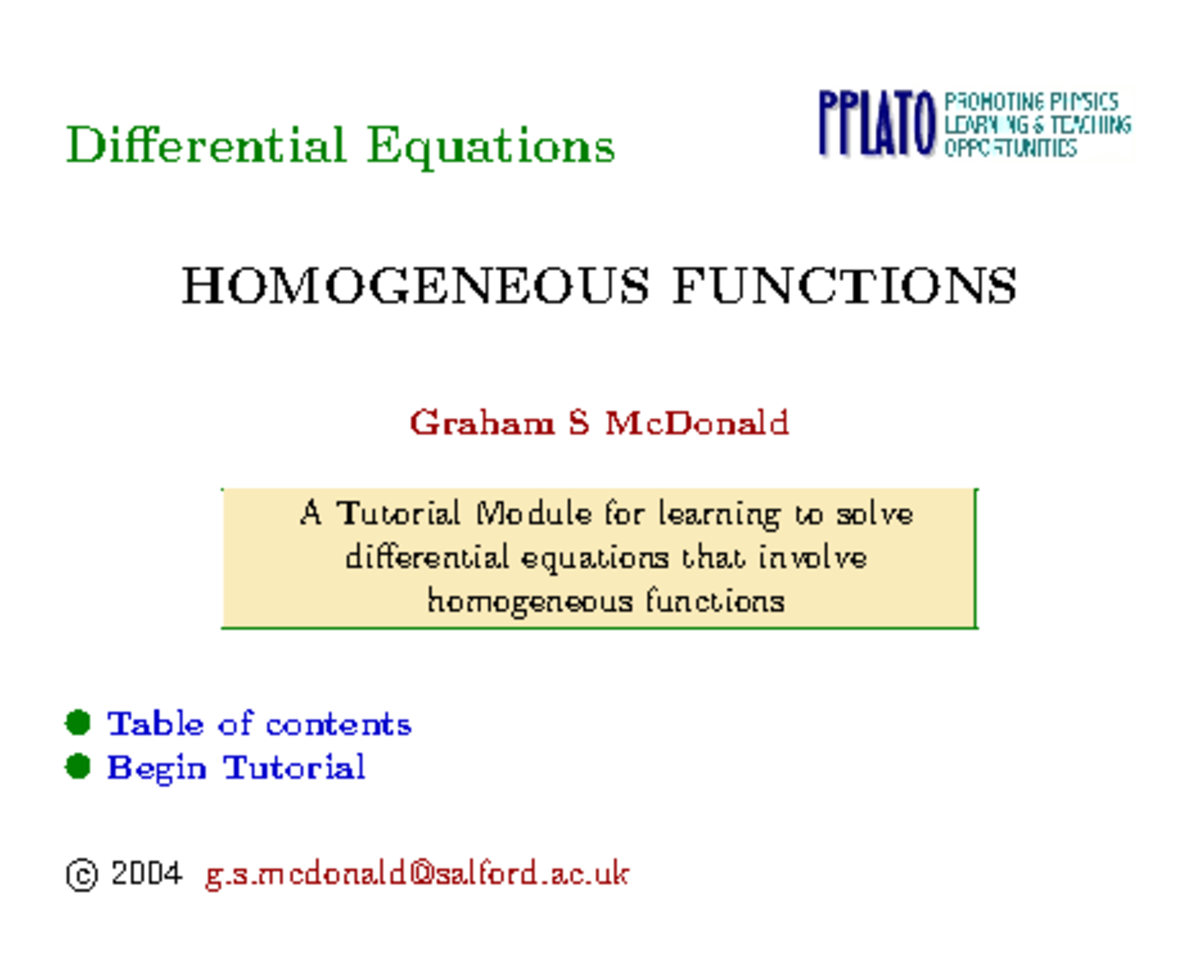 M2 03 Homogeneous Functions - Differential Equations HOMOGENEOUS ...