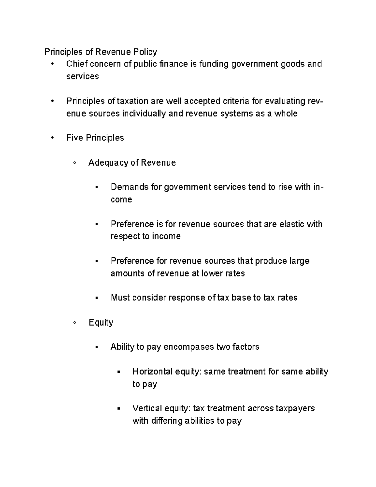 Module 3 - Lecture notes 3 - Principles of Revenue Policy Chief concern ...