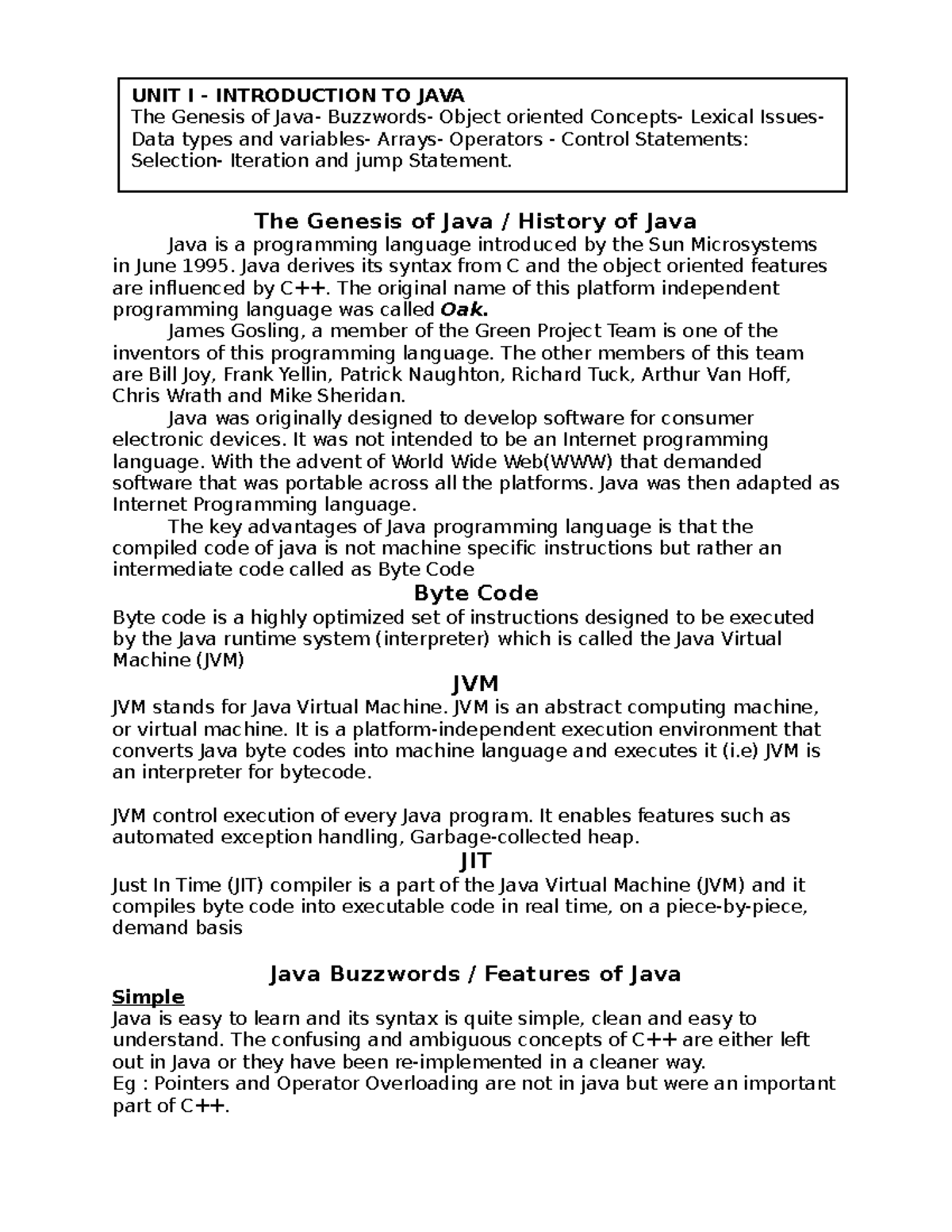 Java Unit 1Notes practical - The Genesis of Java / History of Java Java ...