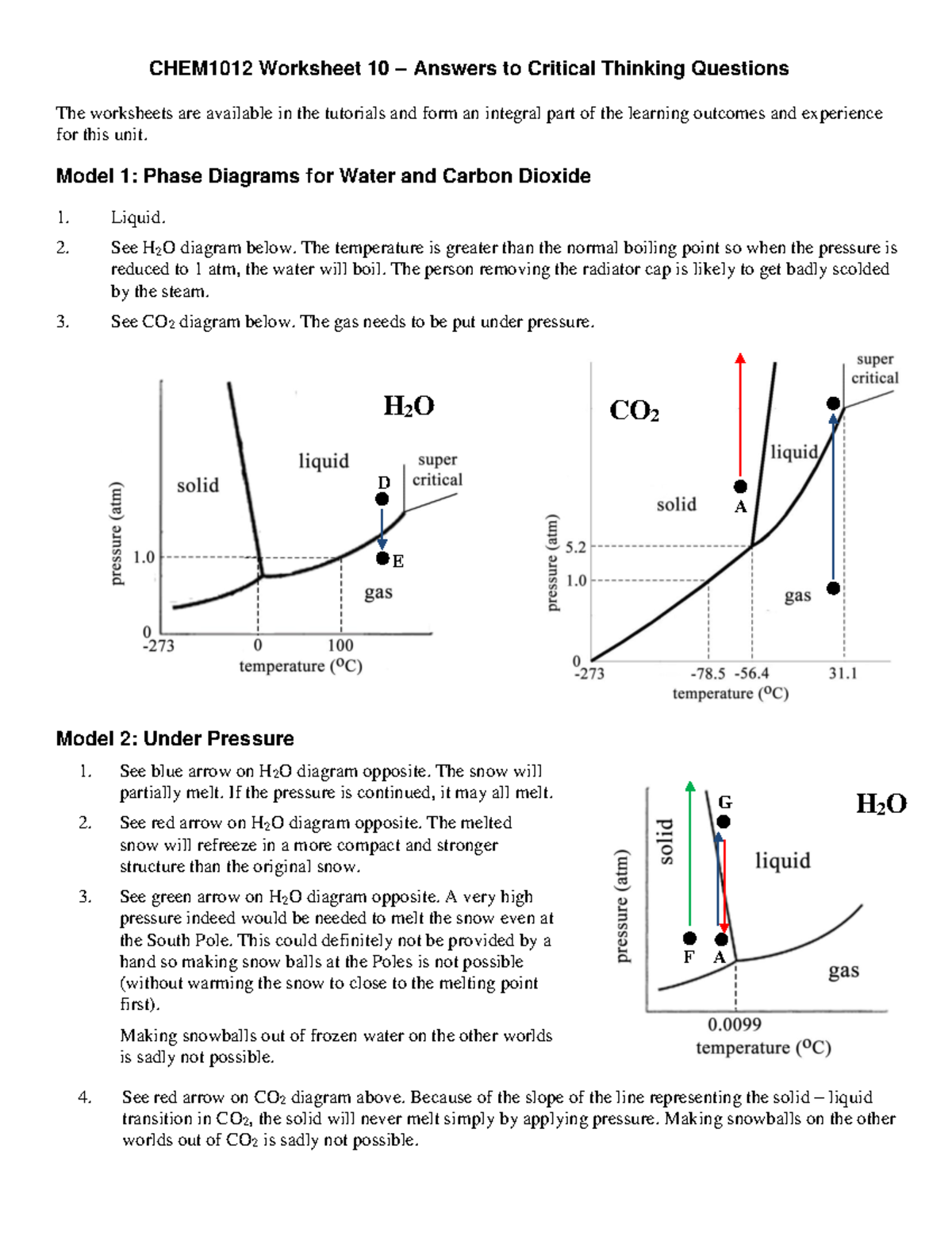 Tutorial 10 - Answers - CHEM1012 Worksheet 1 0 – Answers to Critical ...