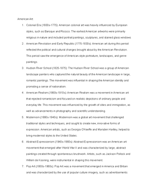 American Arts Notes 3 - The Civil War and post-Civil War periods saw ...