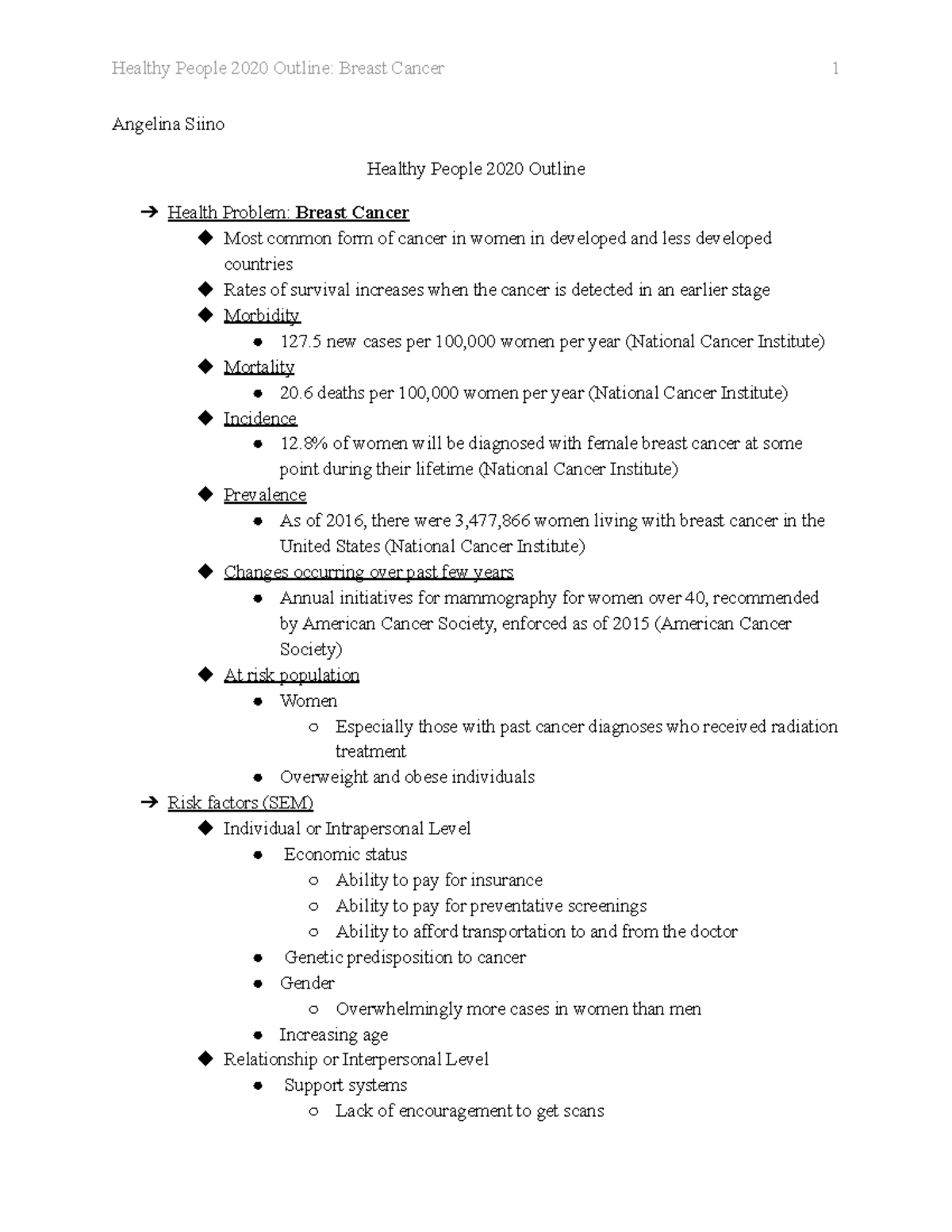 Healthy People 2020 Outline - Healthy People 2020 Outline: Breast ...