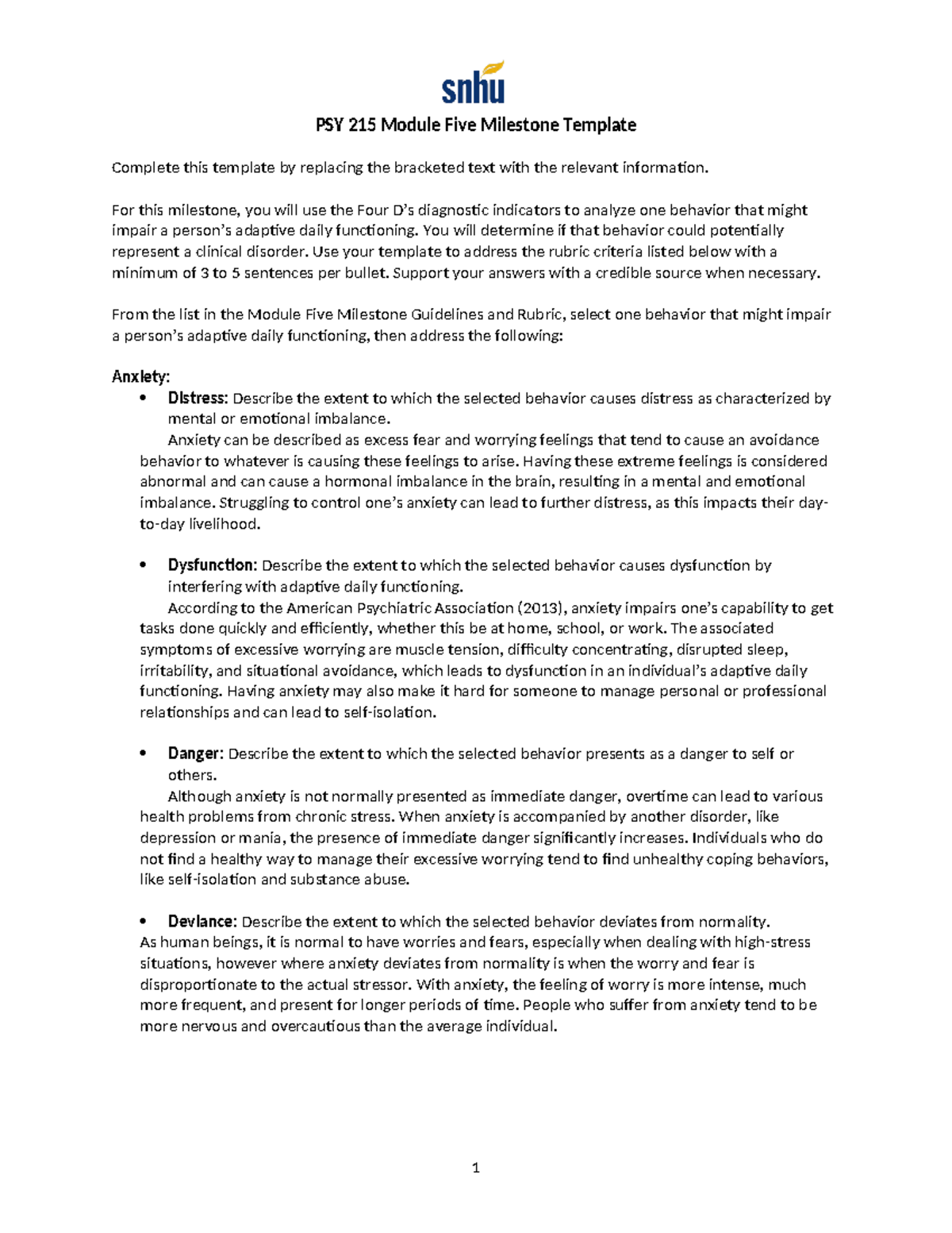 PSY 215 Module Five Milestone Template - PSY 215 Module Five Milestone ...