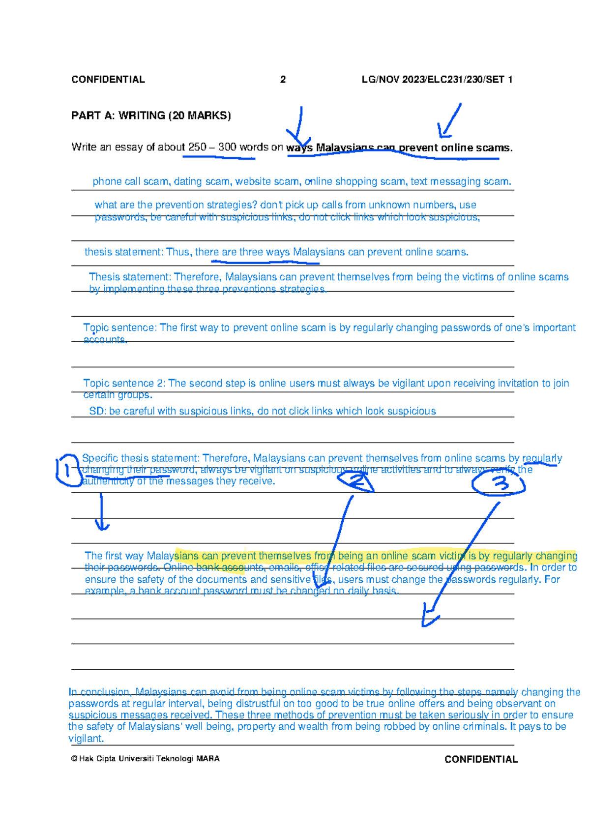 ELC231 EW SET 1 QP HOW TO Write Thesis Statement Topic Sentence AND Conclusion - CONFIDENTIAL 2 ...