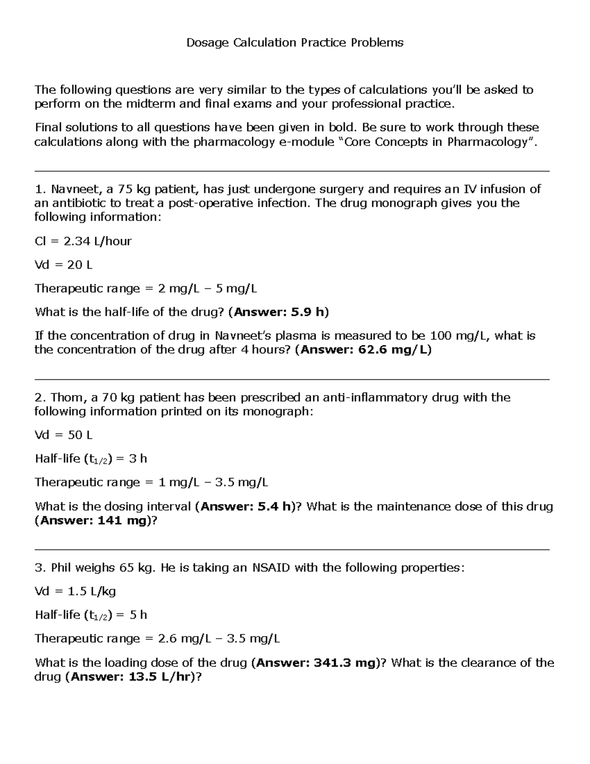 Dosage Calculation Practice Questions - Dosage Calculation Practice ...