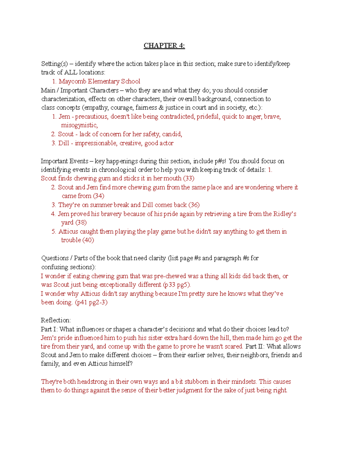 TKAM - Chapter 4 - CHAPTER 4: Setting(s) – identify where the action ...