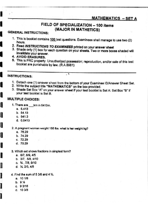 Part 1 Mathematics - LET actual exam - Mathematics Part 1 Which ...