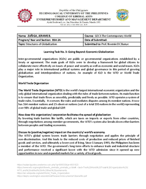 Zuniga LT2 Collage - Bachelor of Science in Architecture - GLOBAT IZATION - Studocu