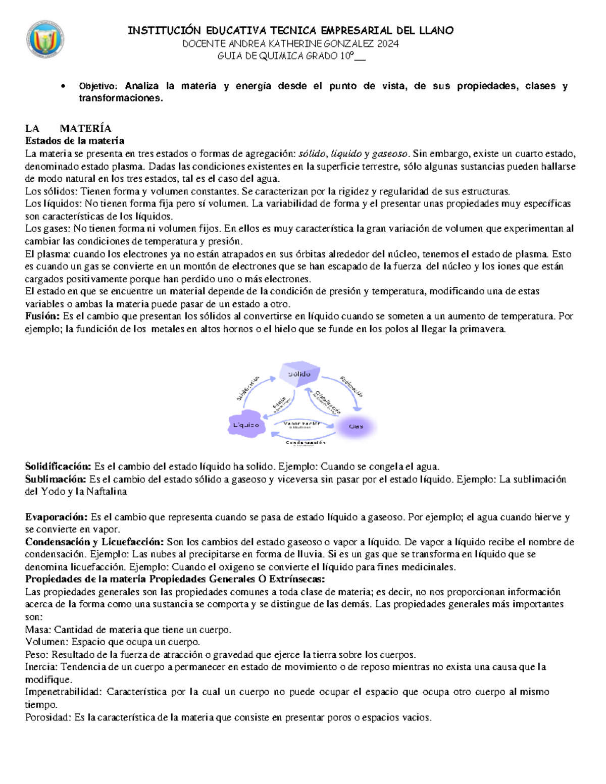GUIA 1 Segundo Periodo - GUIA DE QUIMICA RESUELTA - LA MATERÍA Estados ...