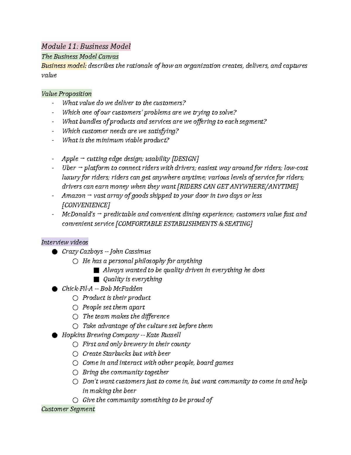Module 11 and 12 notes - Module 11: Business Model The Business Model ...