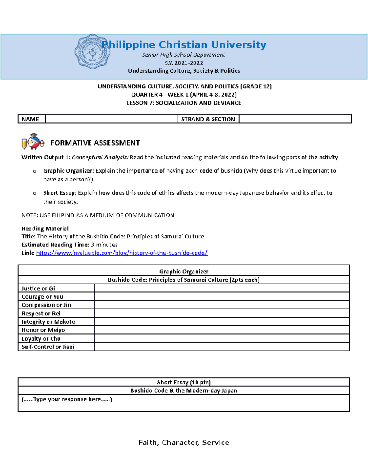 UCSP Answersheet Wk1 - UNDERSTANDING CULTURE, SOCIETY, AND POLITICS ...