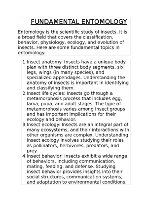 Fundamentals of entomology - Fundamentals of entomology Entomology is ...