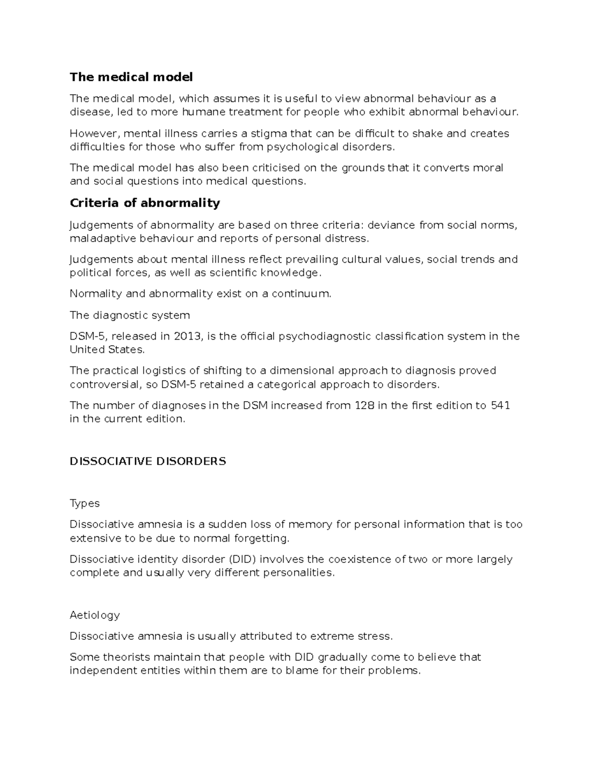 Chapter 15 notes FOR SLK - The medical model The medical model, which ...