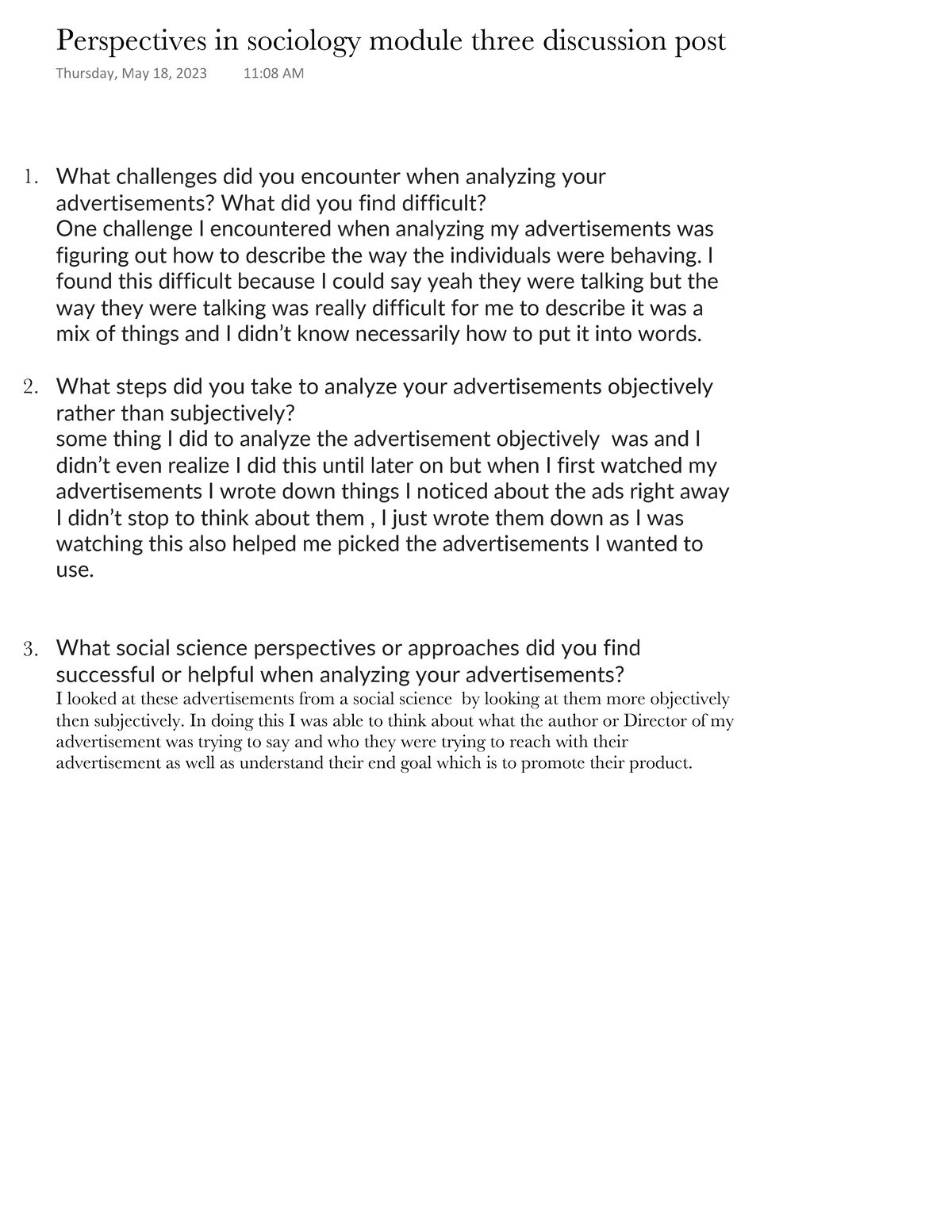 Perspectives in sociology module three discussion post - What ...