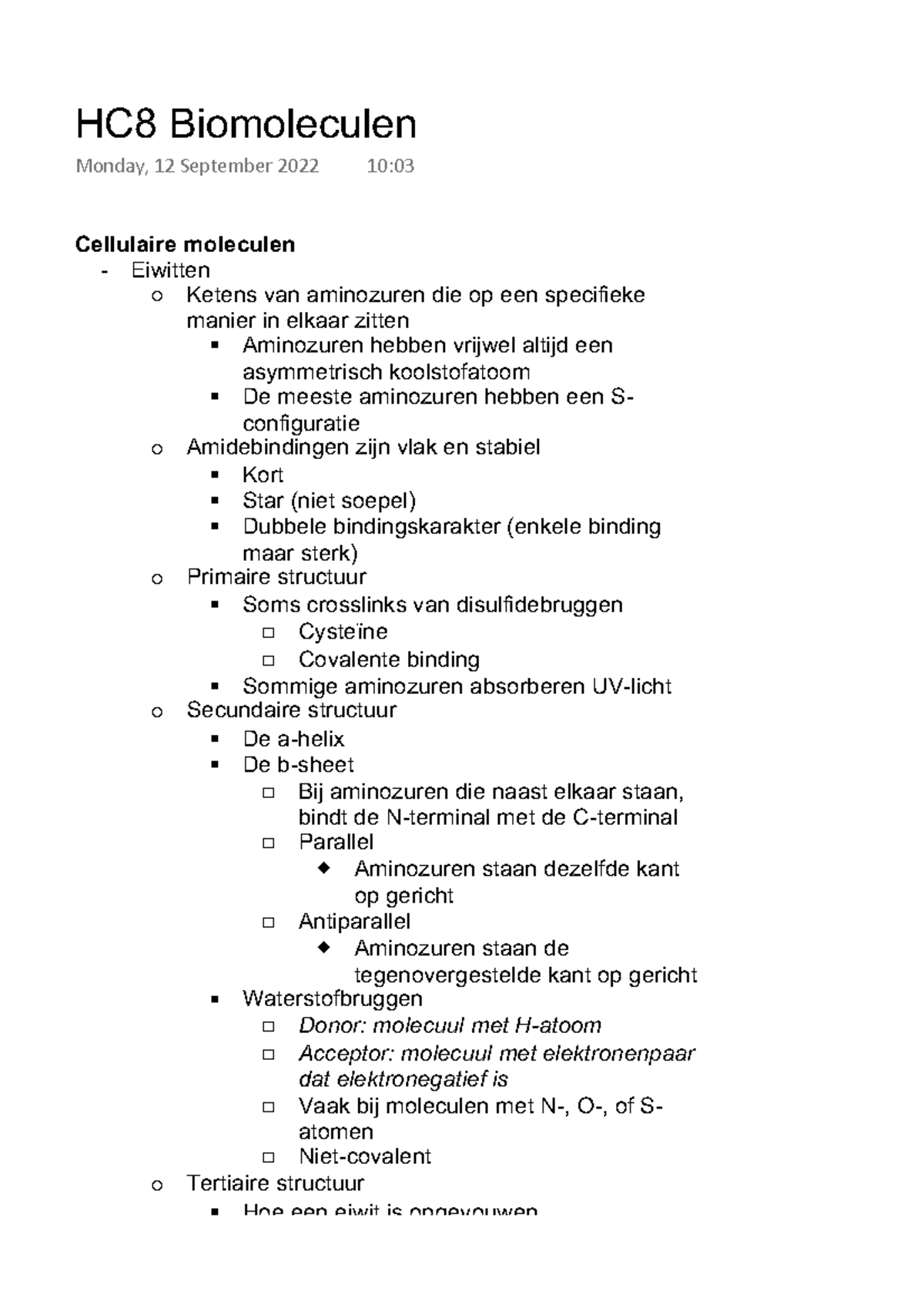 HC8 Biomoleculen - Aantekeningen voor het hoorcollege van FA-BA102 ...