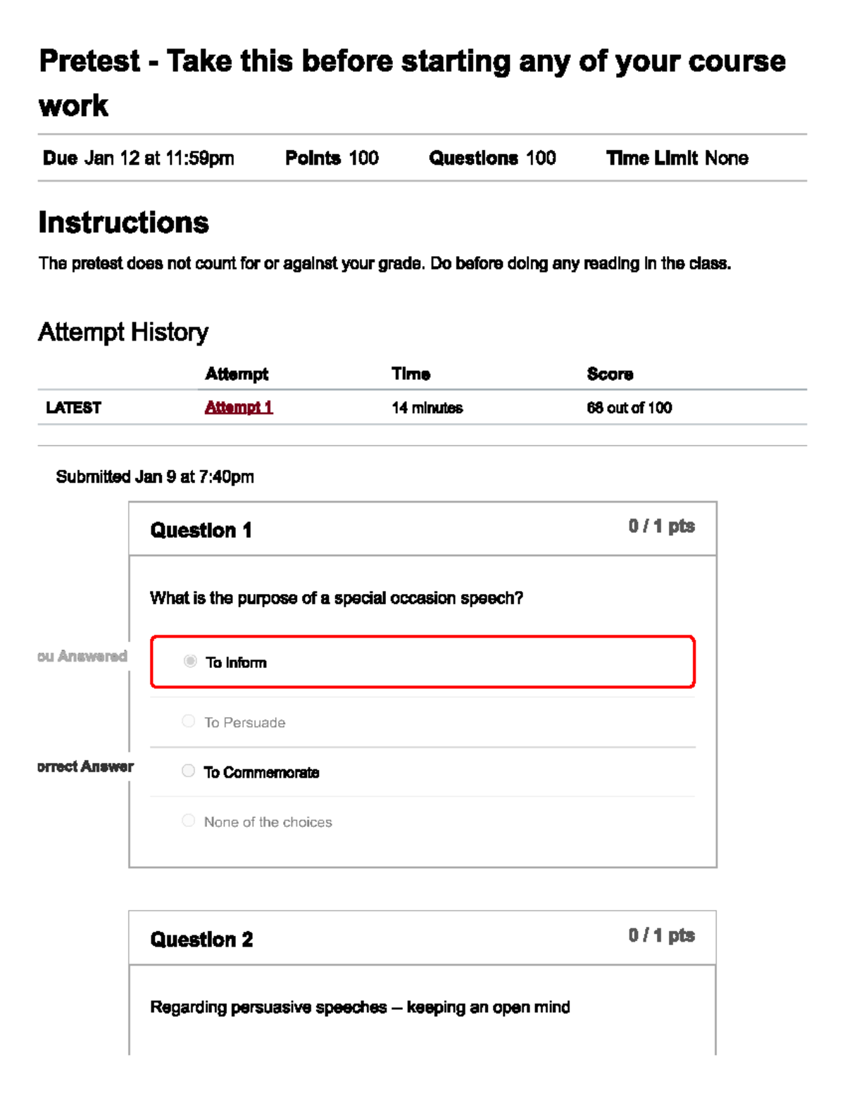 Public Speaking Quiz 1 - Test with answers. - COMM 1101 - Studocu
