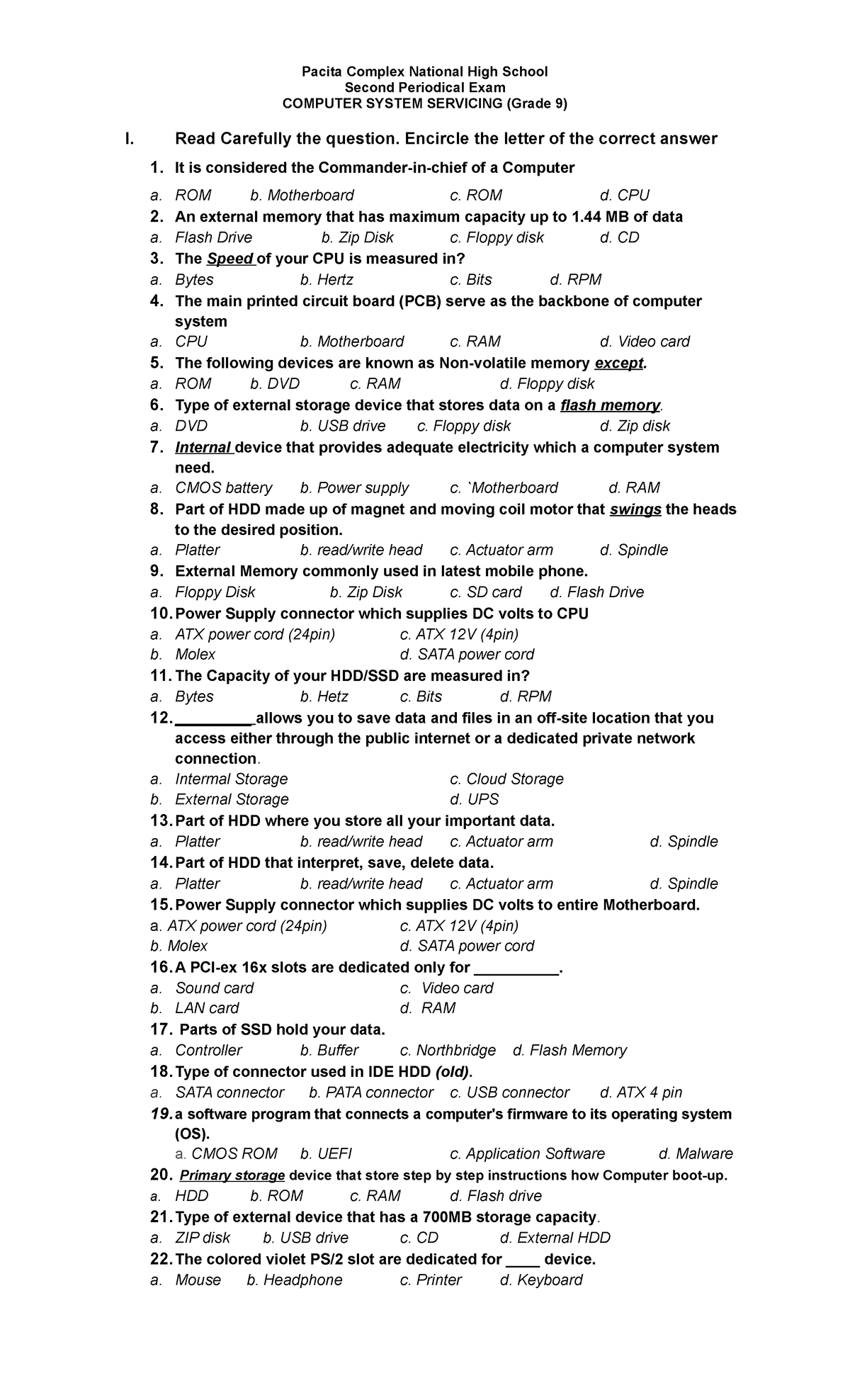 2nd PE grade 9 2017-18 - ICT - Pacita Complex National High School ...