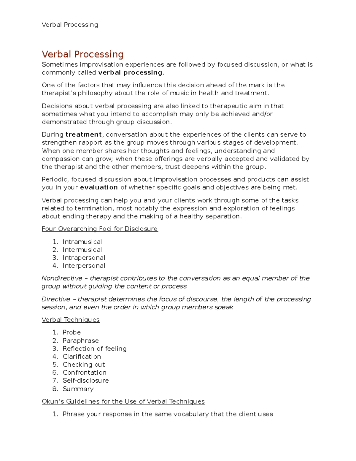 Verbal Processing - Verbal Processing Verbal Processing Sometimes ...