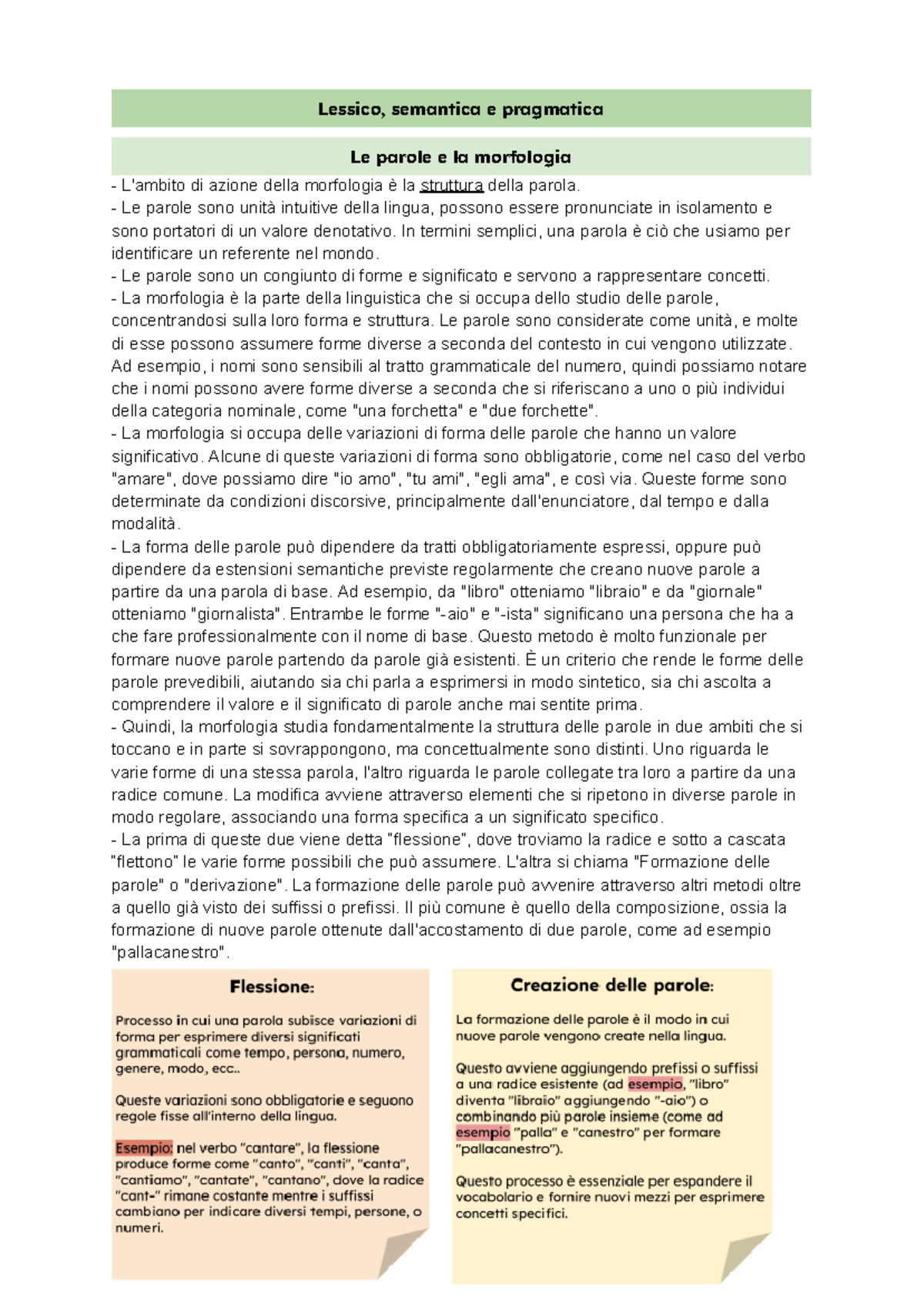 Lessico, semantica e pragmatica - Le parole sono unità intuitive della lingua, possono essere ...