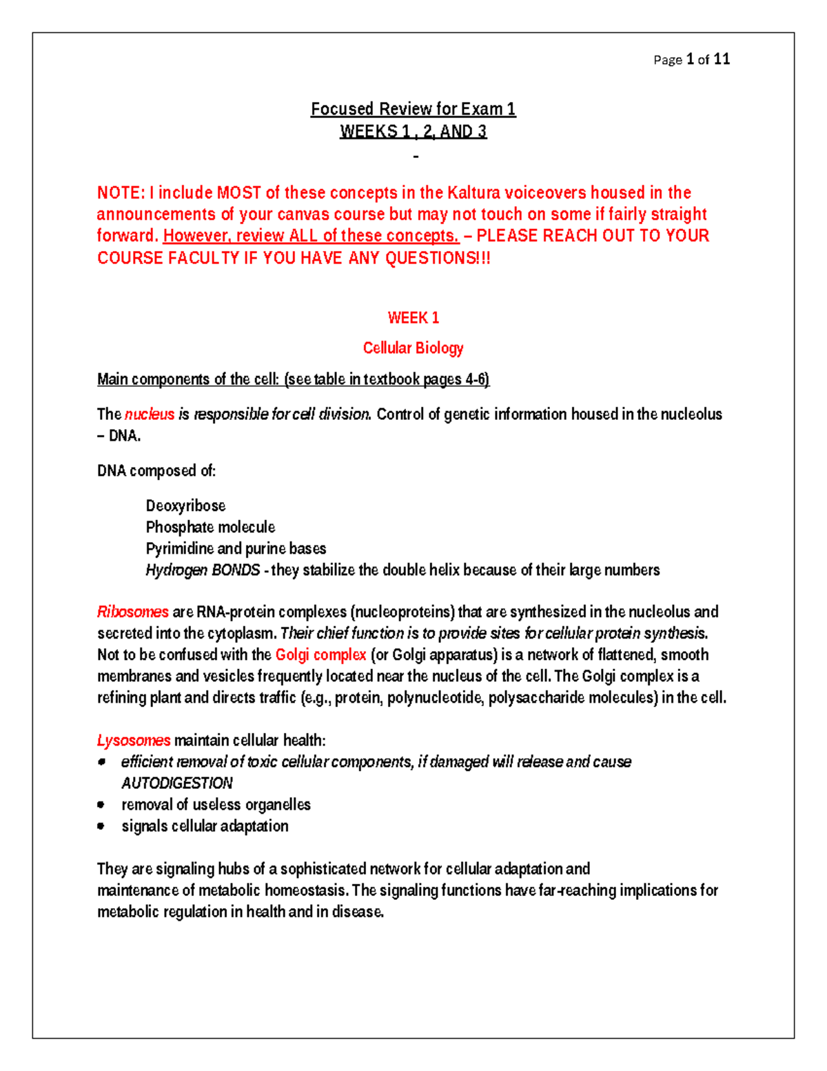 Focused Review Exam 1 Summer 2024 - Focused Review for Exam 1 WEEKS 1 ...