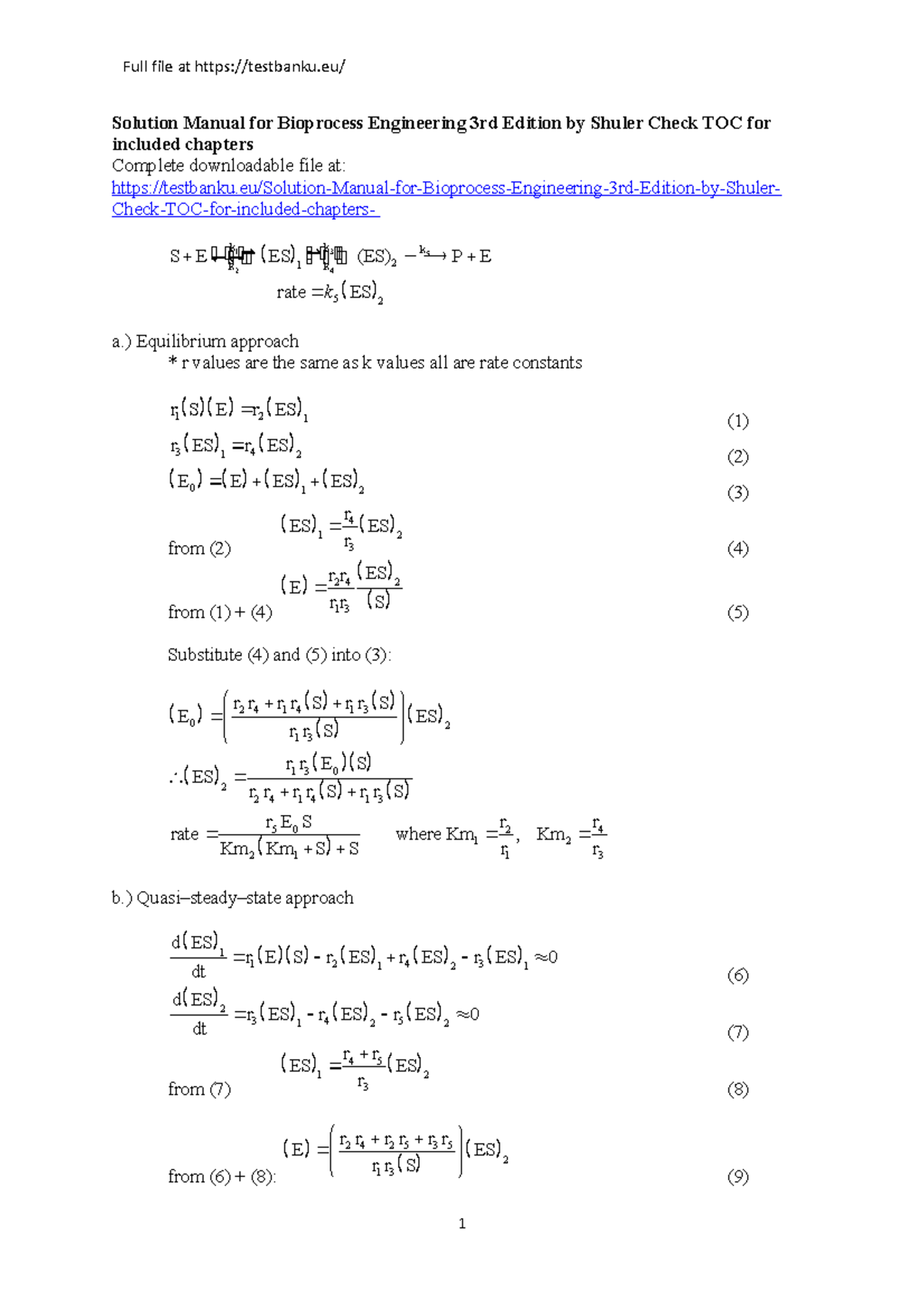 Dokumen - solution - Solution Manual for Bioprocess Engineering 3rd Edition by Shuler Check TOC ...