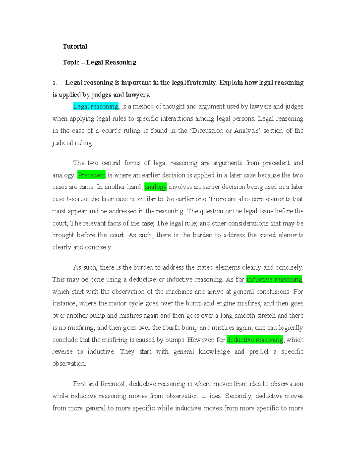 381405 T2 LEGAL METHOD - Tutorial Topic – Legal Reasoning Legal ...