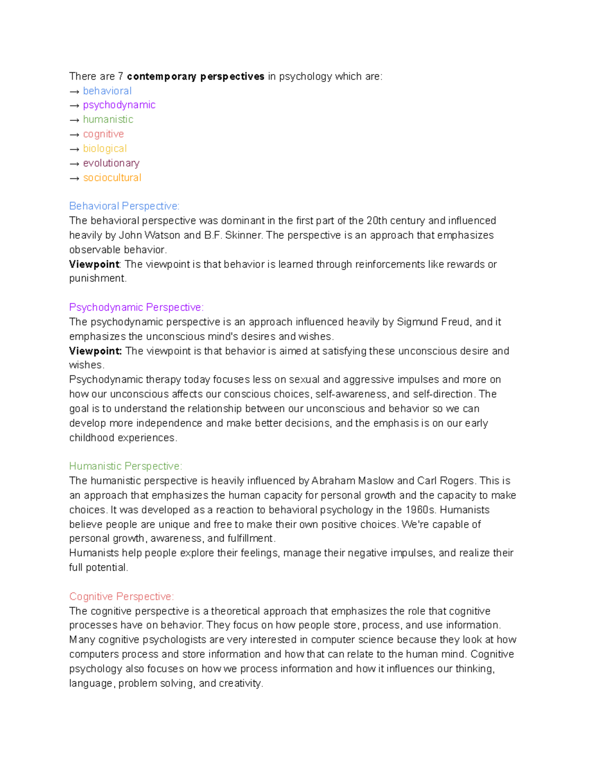 Psychology's Modern History - There are 7 contemporary perspectives in ...