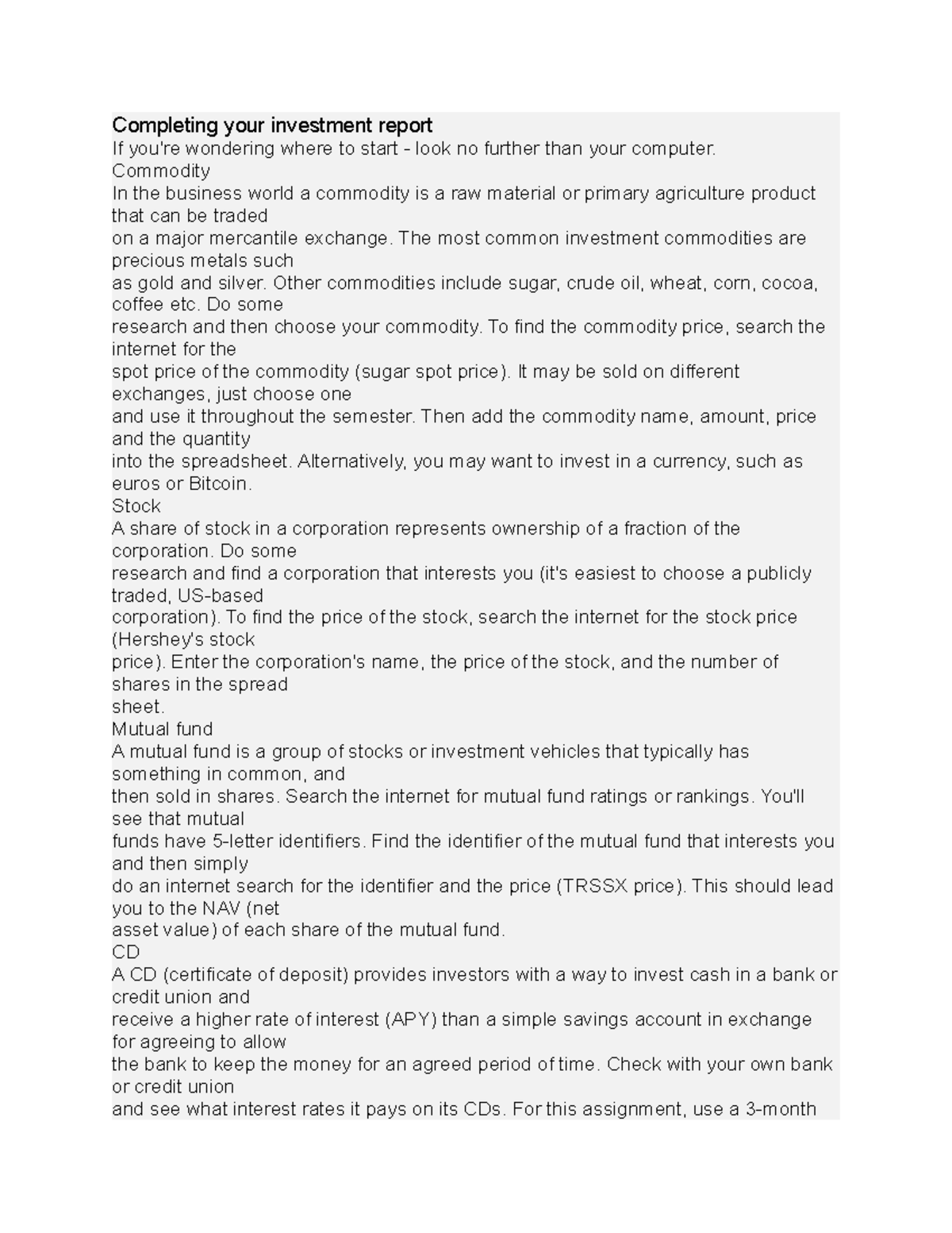 Completing Your Investment Report: Tips and Guidelines - Studocu